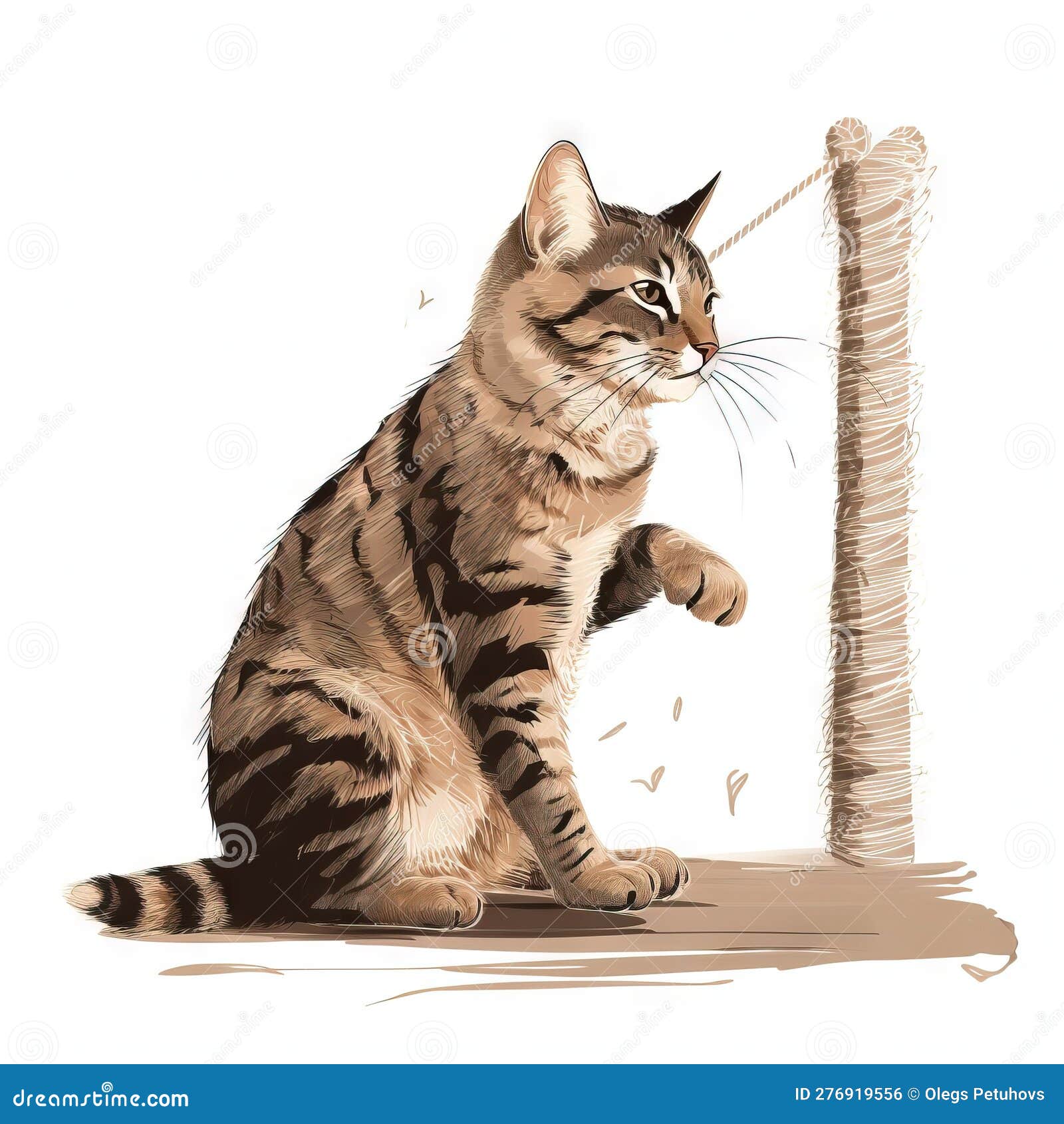 A Drawing of a Cat Sitting Next To a Scratching Post Stock Illustration ...