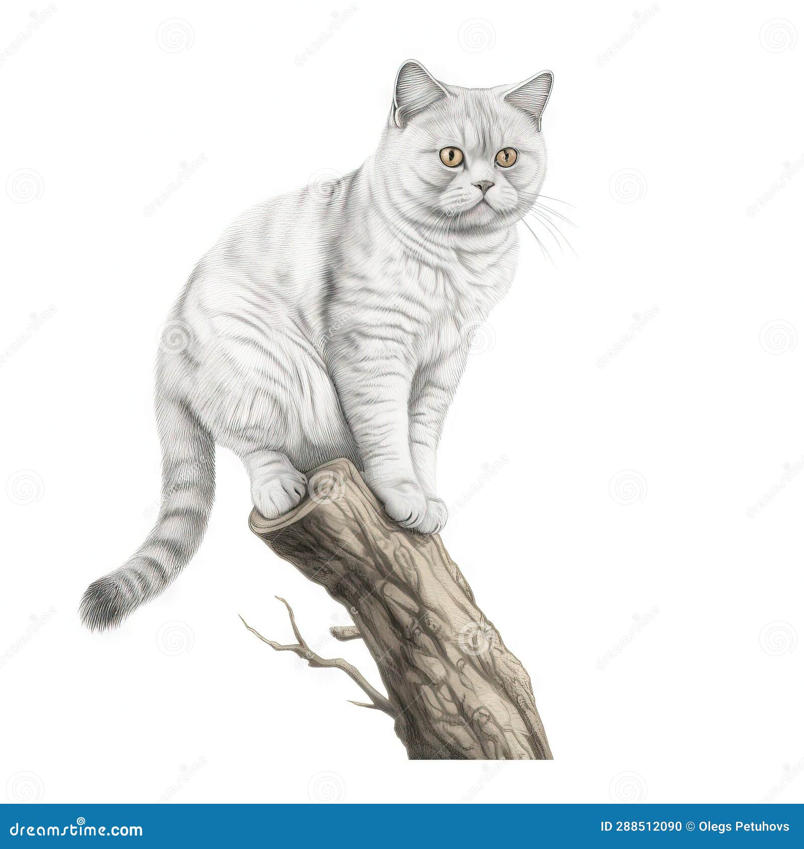 A Drawing of a Cat Sitting on Top of a Tree Branch with a Branch in the ...
