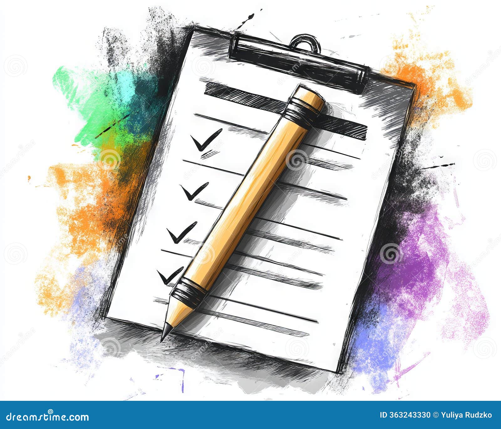 A Drawing of a Checklist with Completed Tasks Next To a Pencil Stock ...
