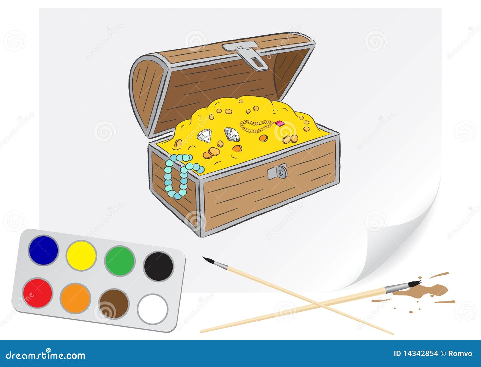 Drawing chest of treasures stock vector. Illustration of gold - 14342854