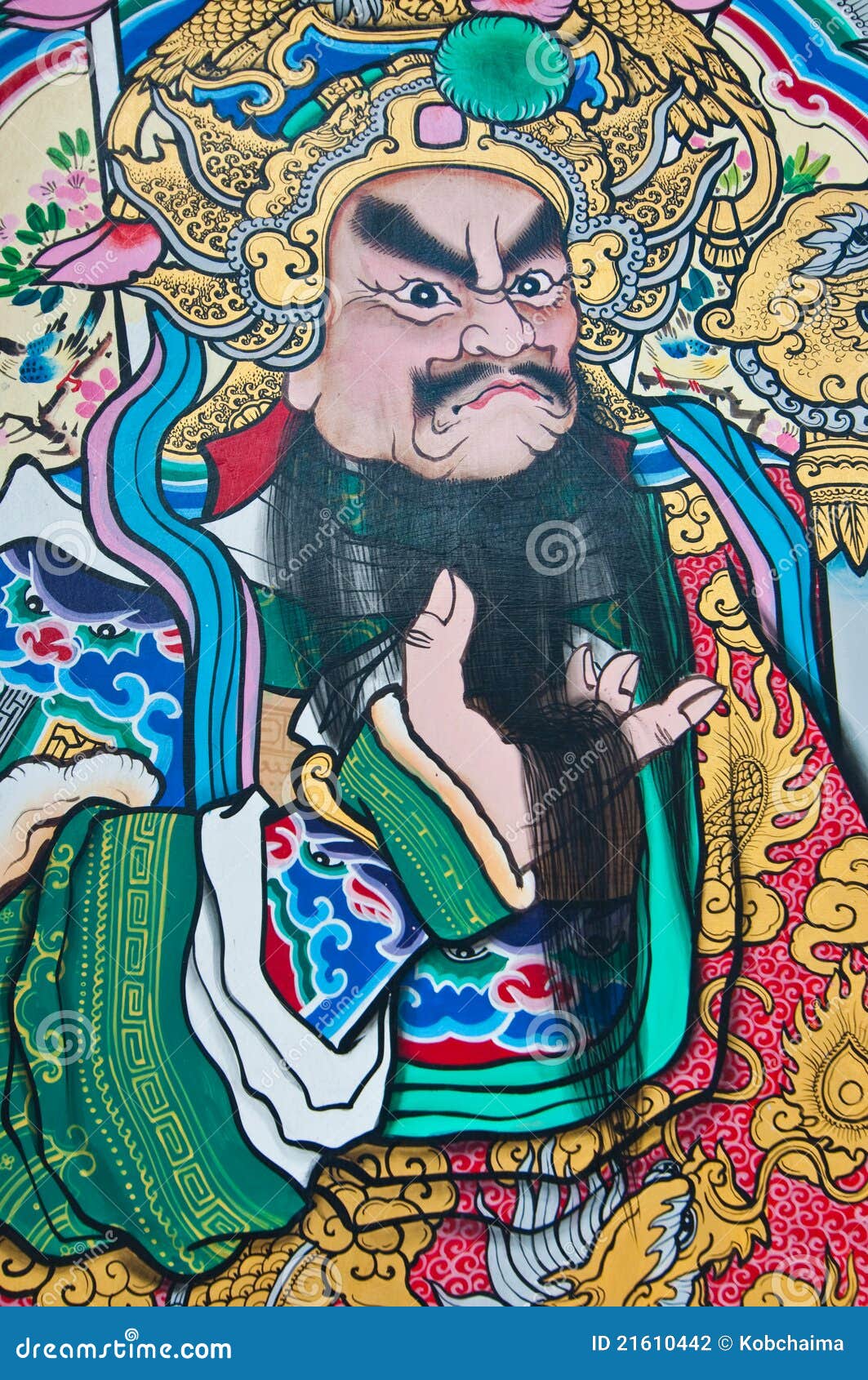 The Drawing of Chinese God on the Door Stock Photo - Image of antique ...