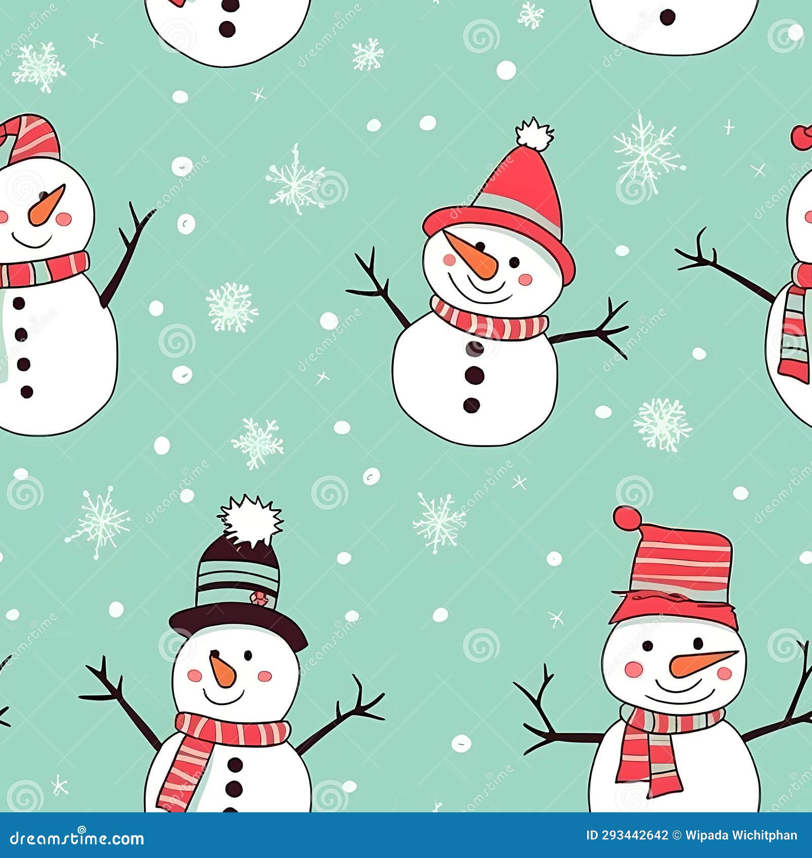 Drawing of Christmas Snowman Pattern in Blue and White Stock ...