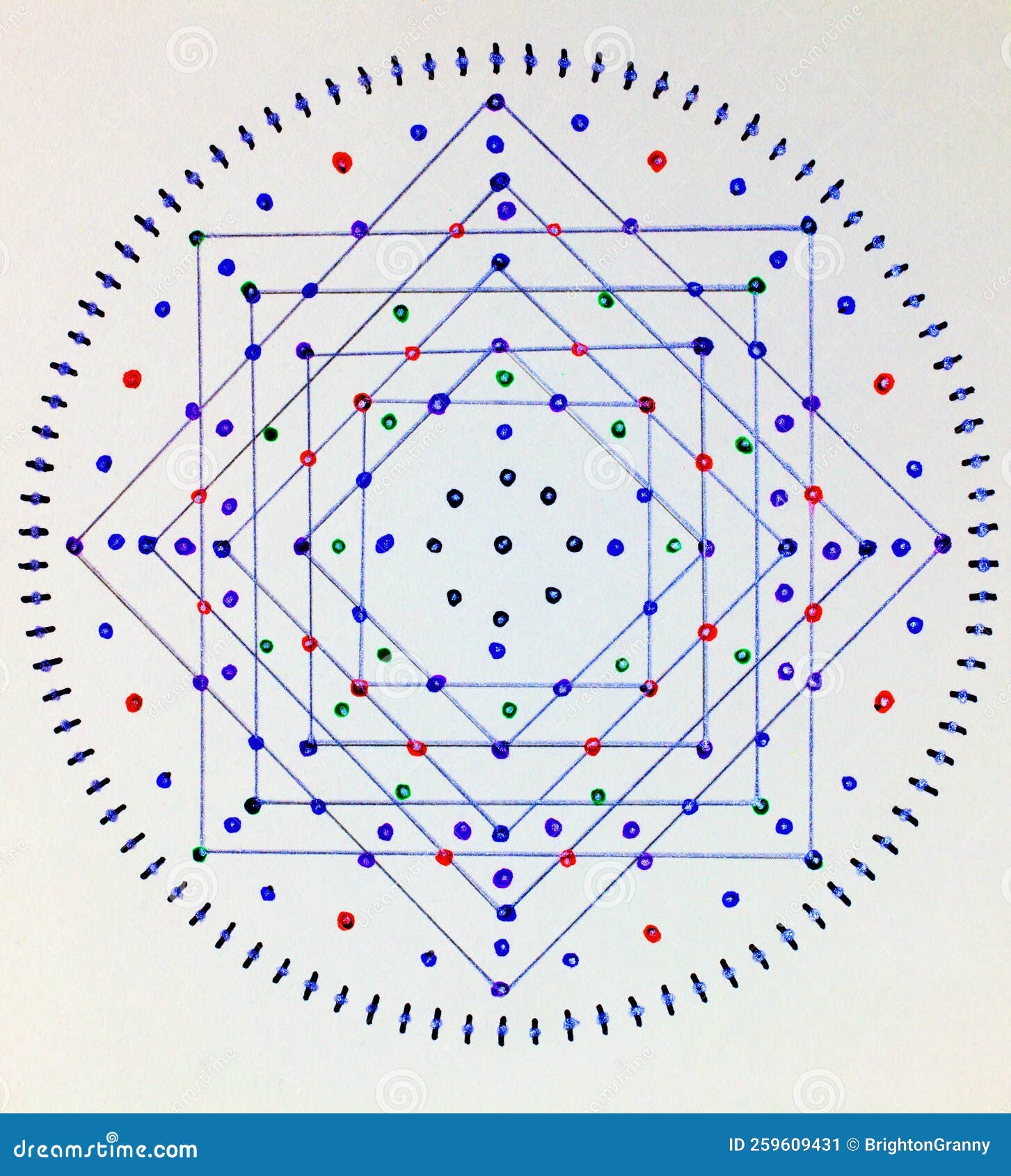 A Drawing of a Circle and Squares with Dots. Stock Illustration ...