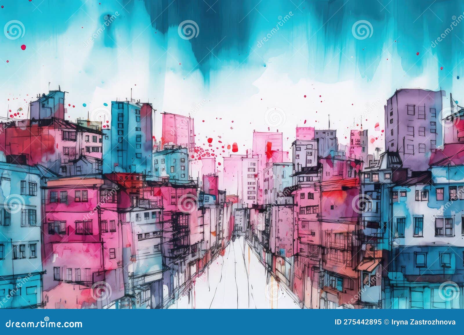 Drawing of City Blocks with Stains of Paints. Generative AI Stock Image ...