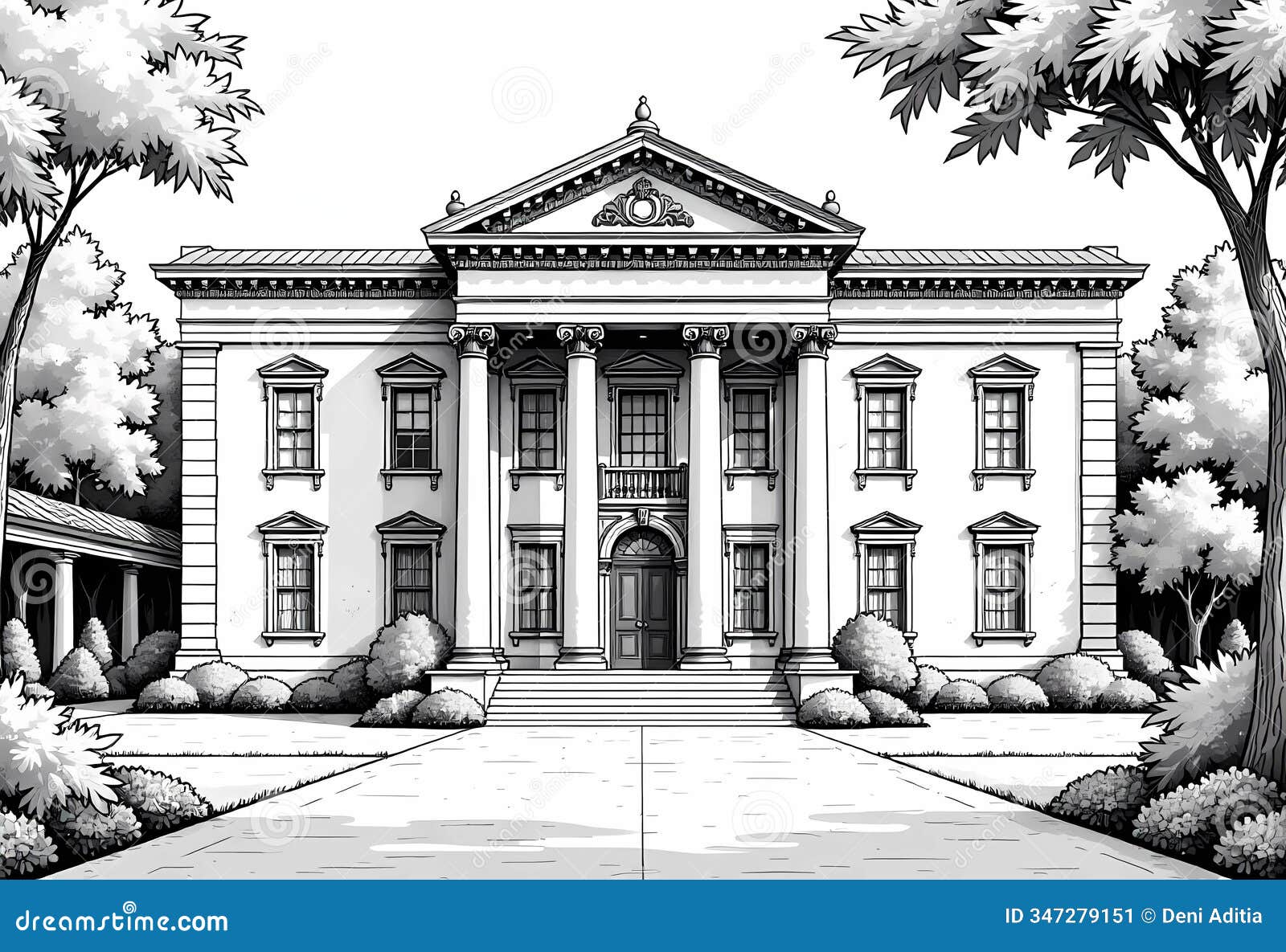 A Drawing of Classical Building with Trees in Background Stock ...