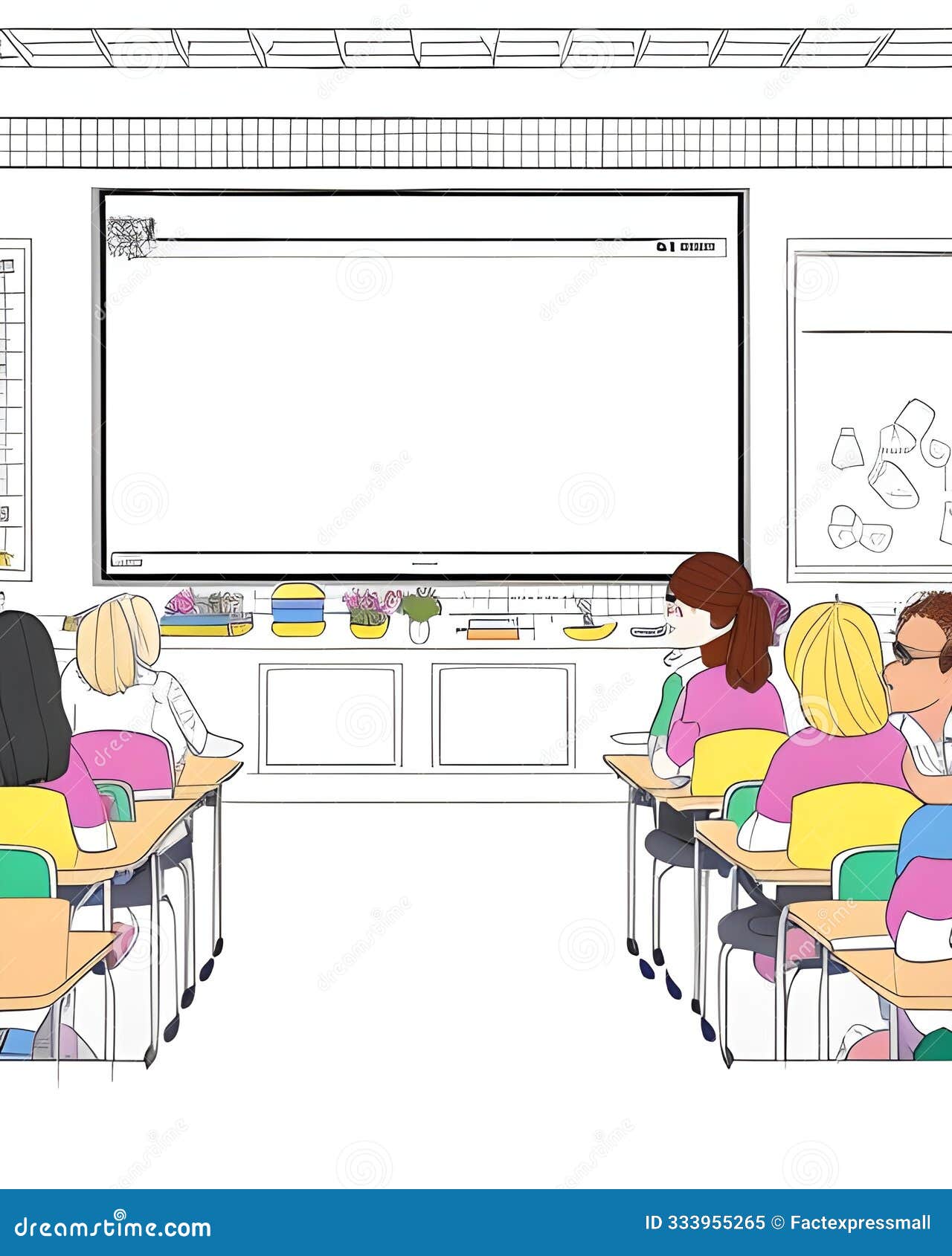 Illustration of a School Classroom with a Teacher on a White Background ...