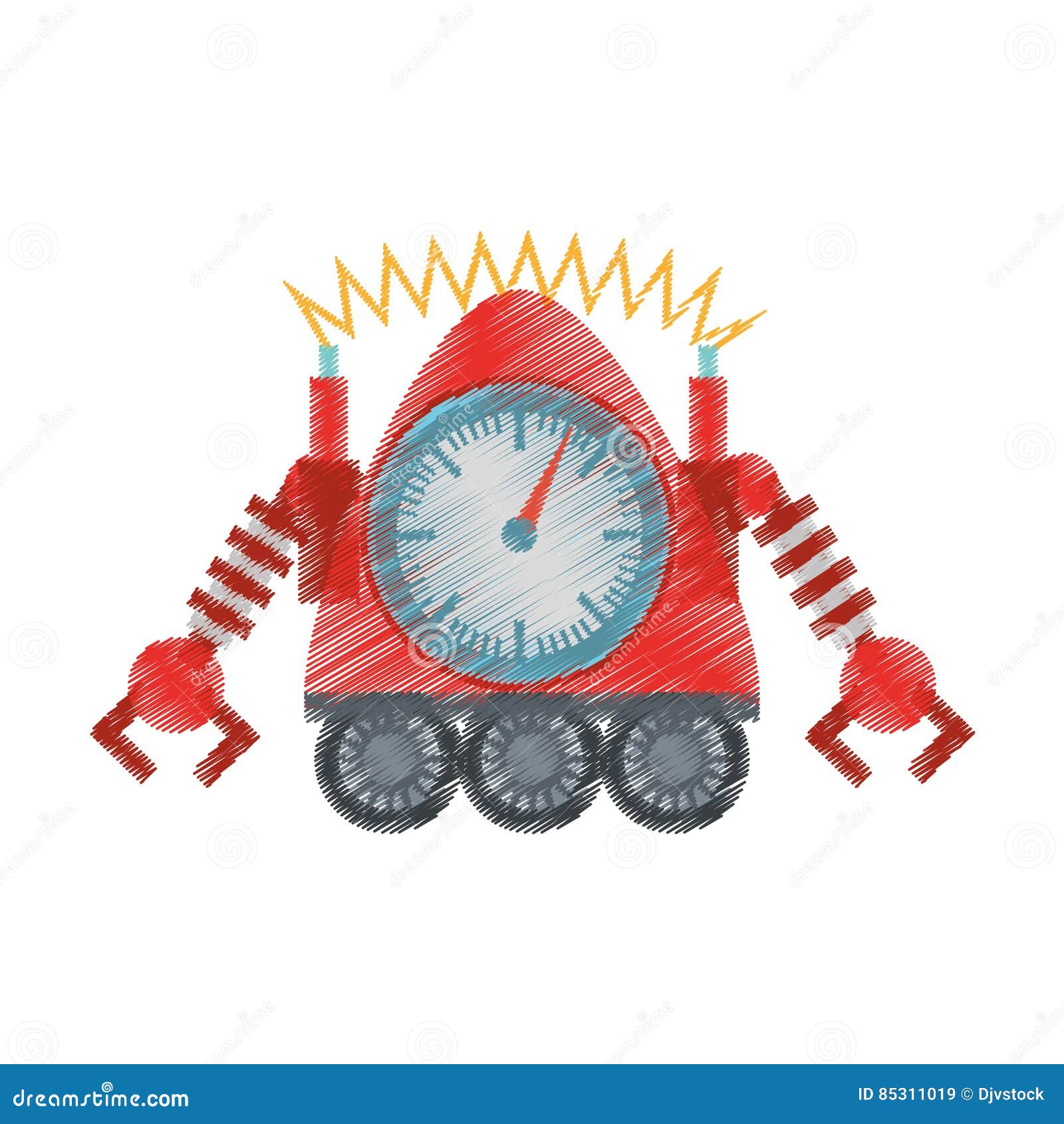Drawing Clock Robotic Machine Connection Stock Illustration ...