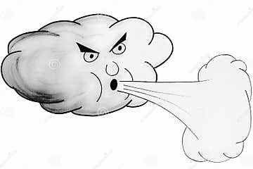Drawing of a Cloud with Face Blowing a Wind Stock Illustration ...