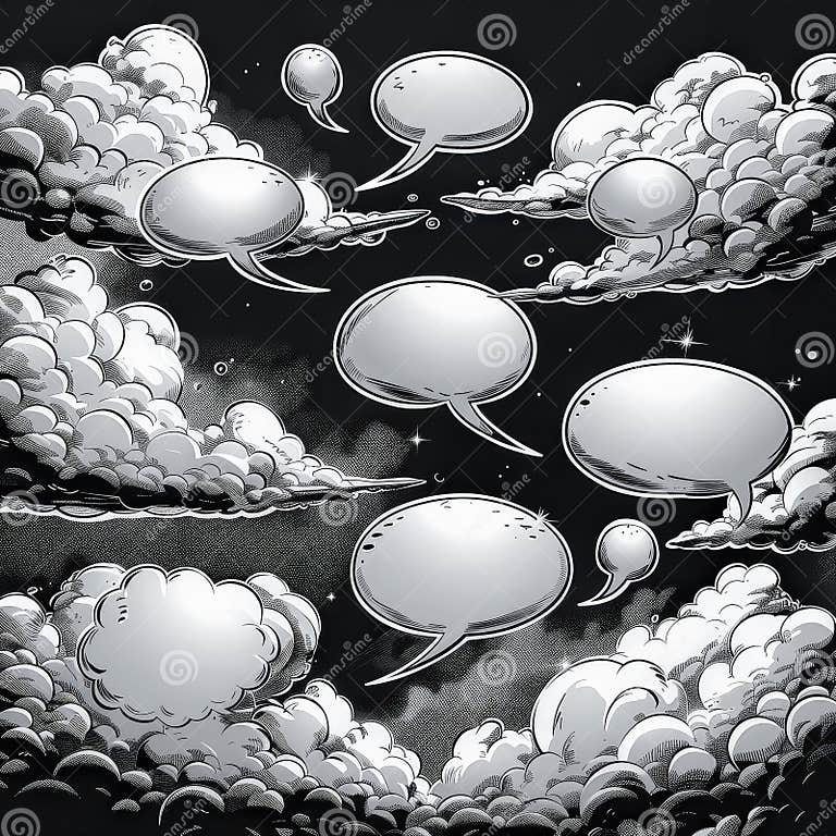 A Drawing of Clouds with Speech Bubbles in the Sky Stock Image - Image ...