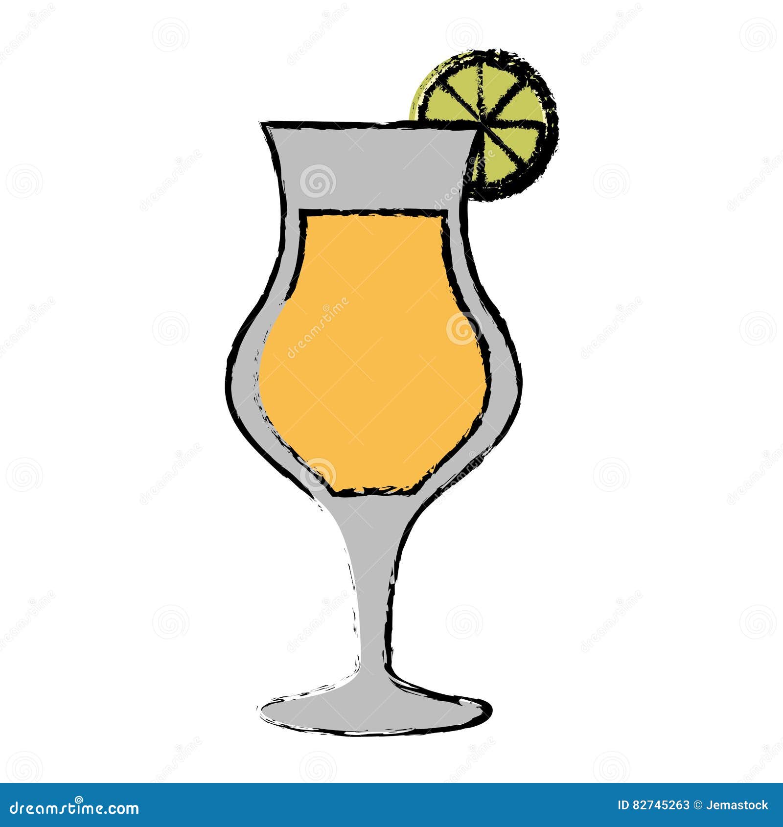 Drawing Cocktail Glass Cup Lime Alcoholic Beverage Stock Vector ...