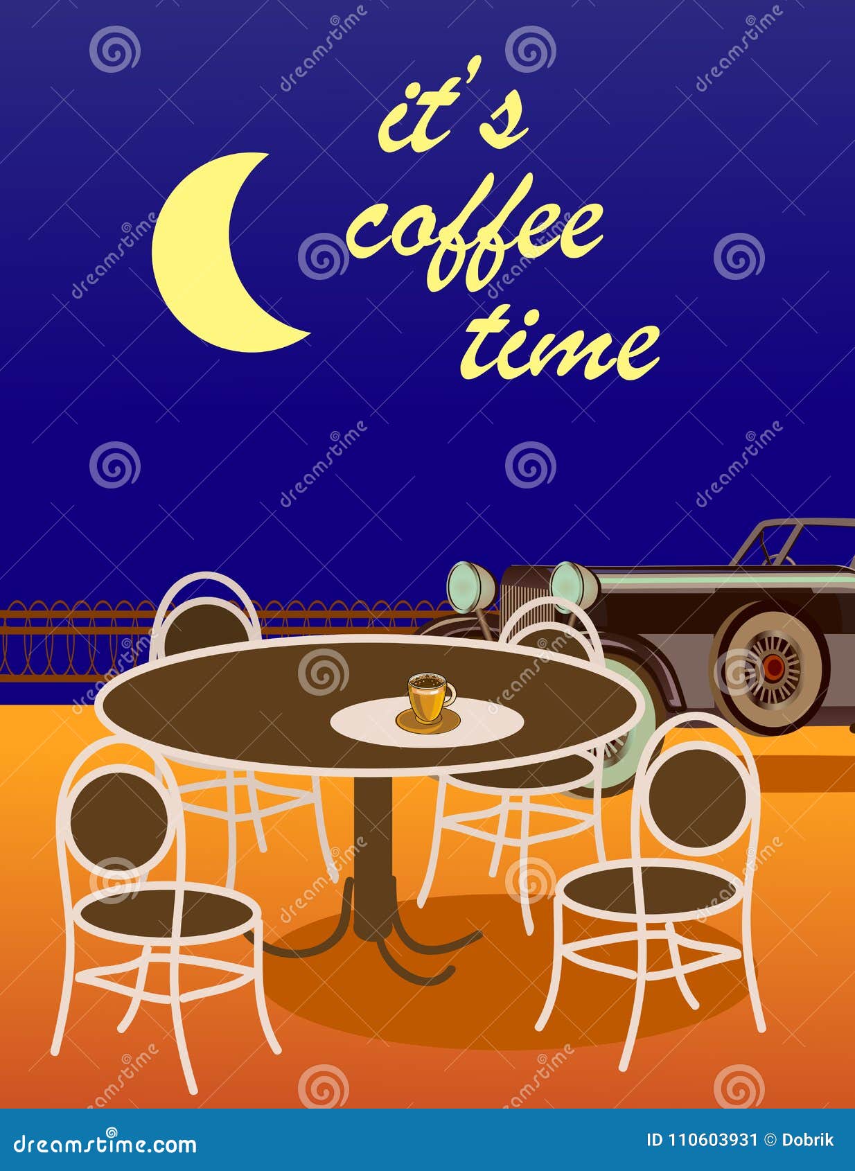 Drawing of Coffee with a Car with a Cityscape. Stock Vector ...