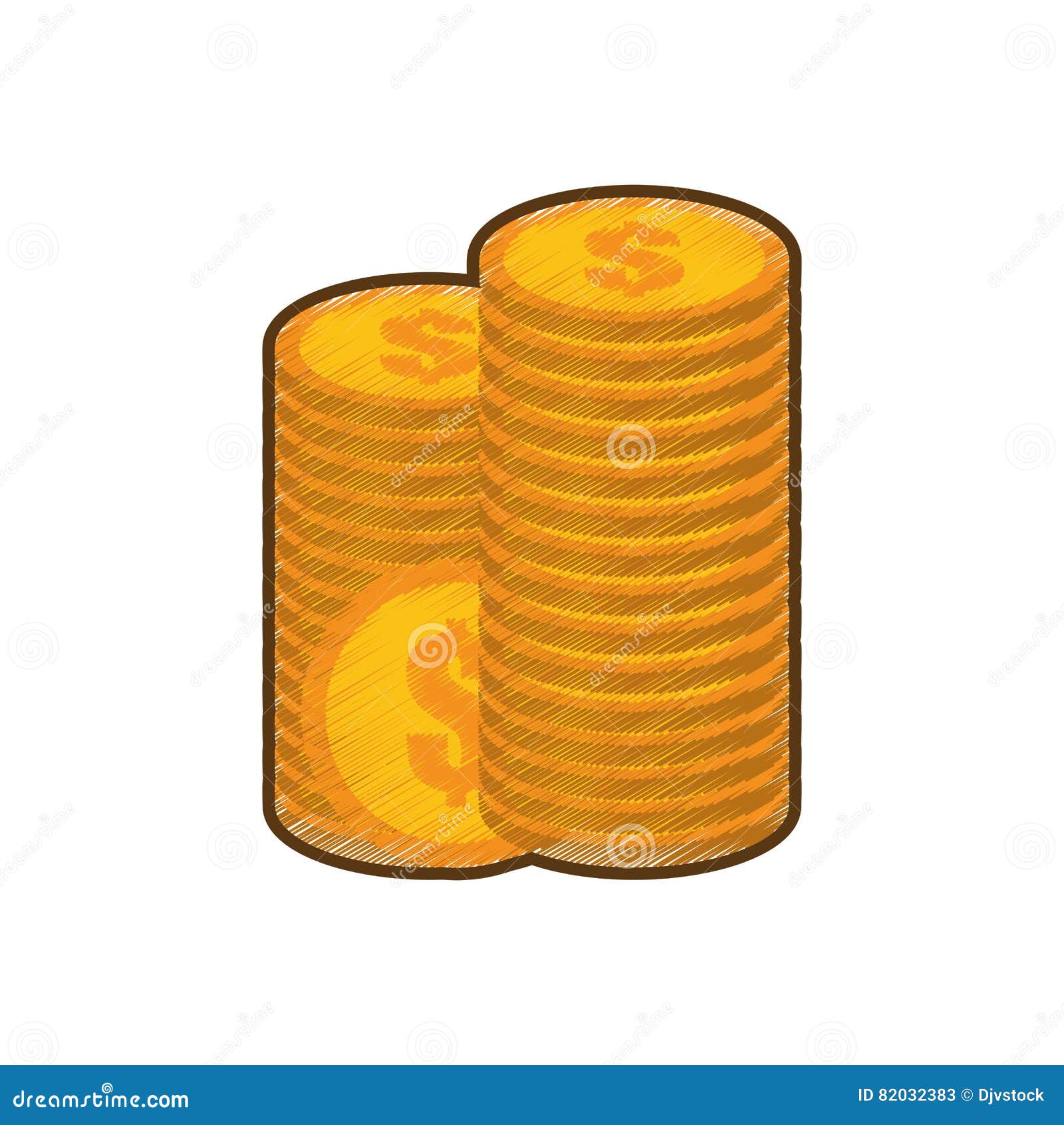 Drawing Coins Stack Money Golden Stock Vector - Illustration of fine ...