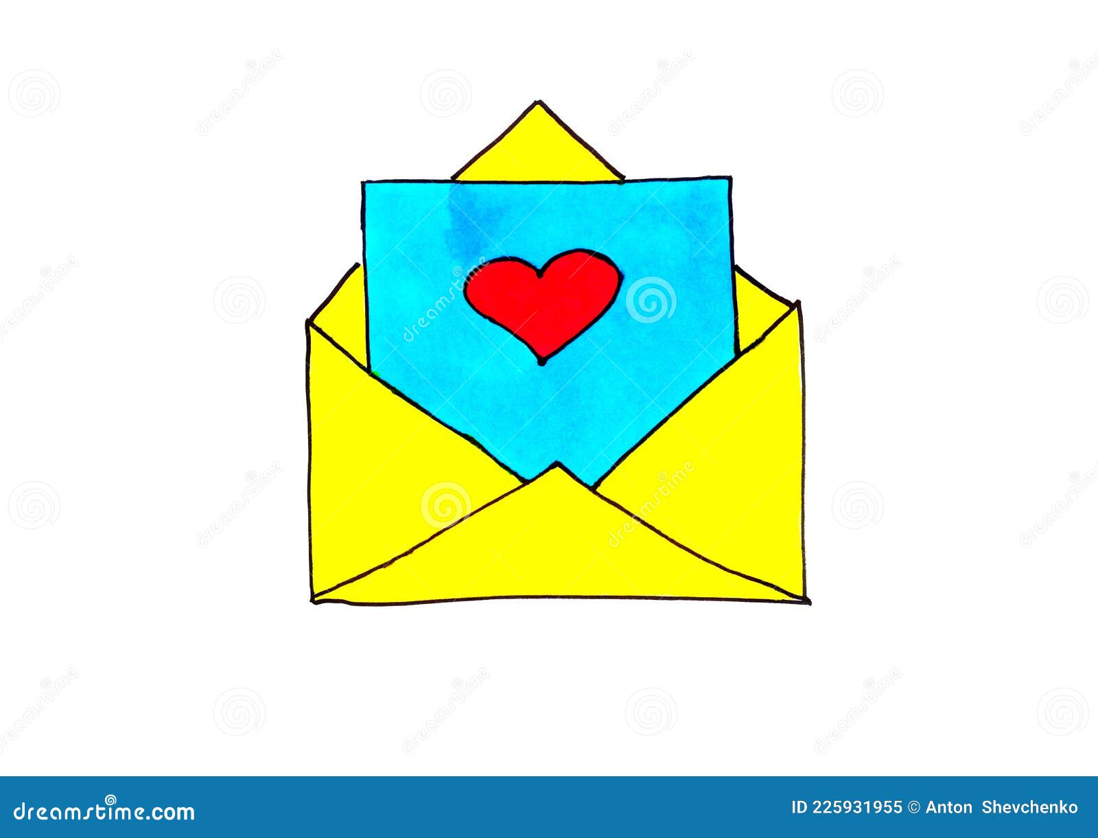 Drawing With Colored Markers Of A Mail Envelope With A Letter And A ...