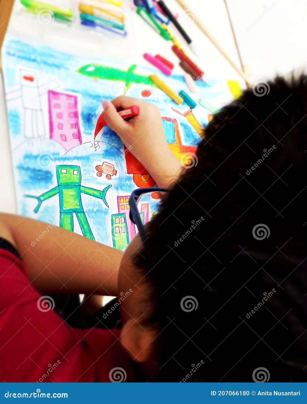 Drawing and Coloring Activities Using Crayons Stock Photo - Image of ...