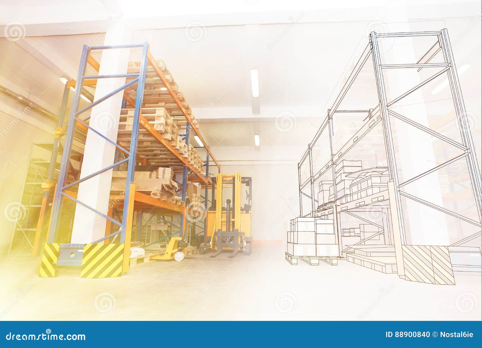 Drawing Combined with Shelves and Racks Stock Photo - Image of factory ...