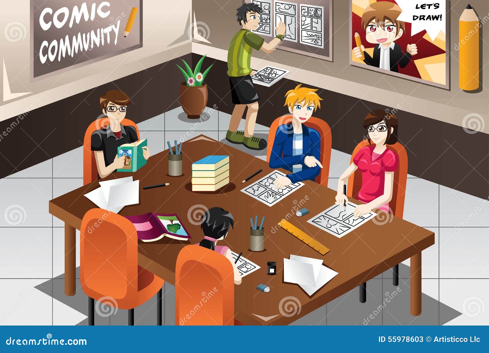 Drawing comic community stock vector. Illustration of together - 55978603