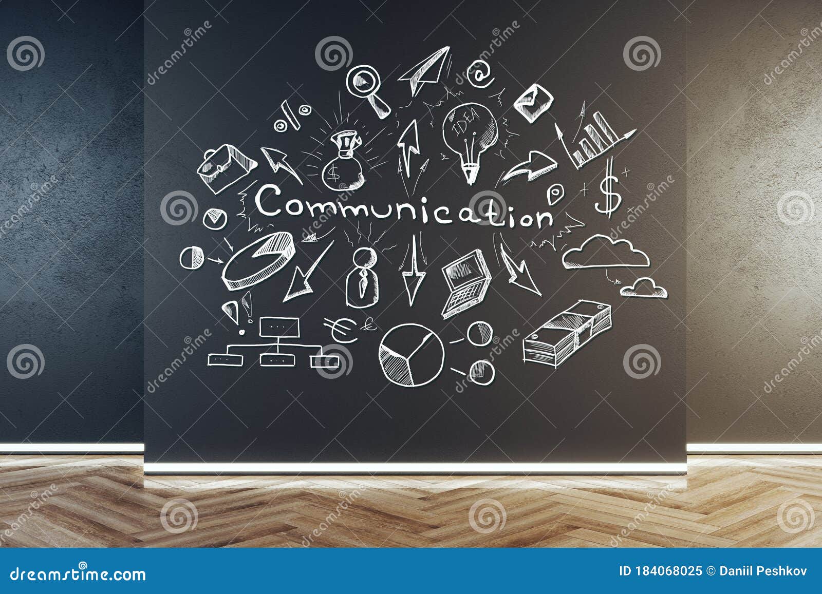 Drawing Communication Plan with Charts on Wall Stock Illustration ...