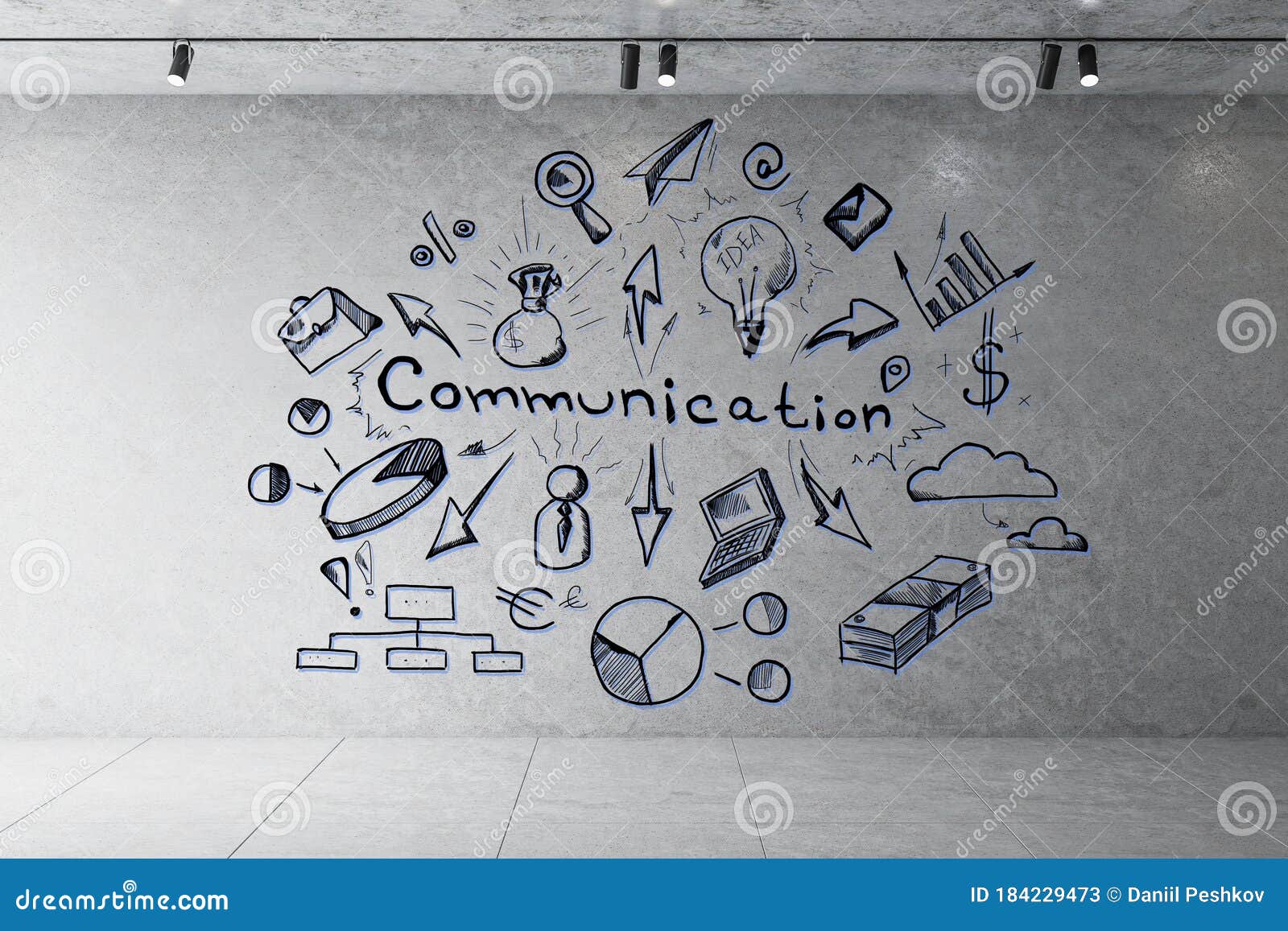 Drawing Communication Plan on Wall in Interior Stock Illustration ...