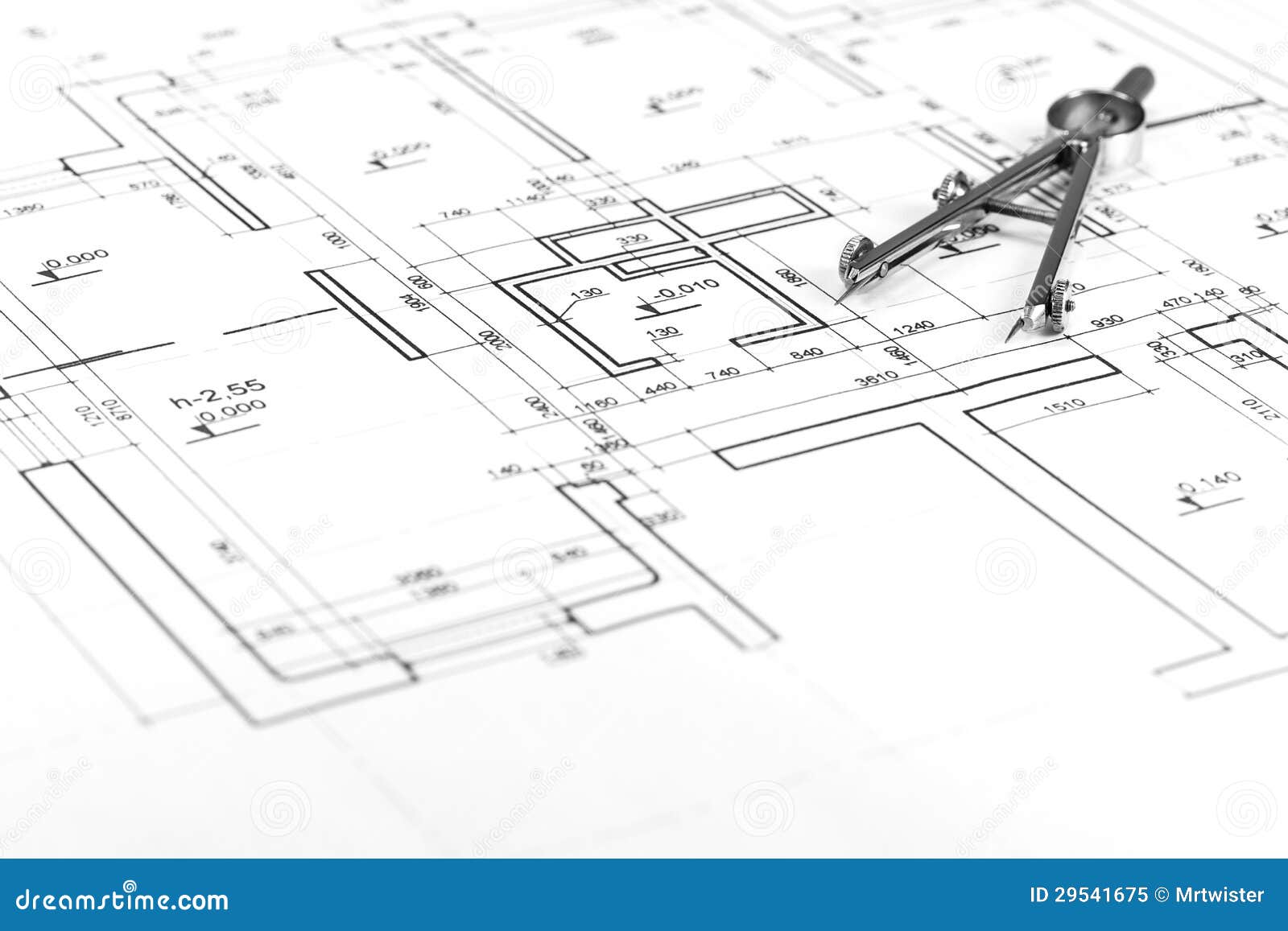Drawing Compass on Blueprint Stock Image - Image of document, closeup ...