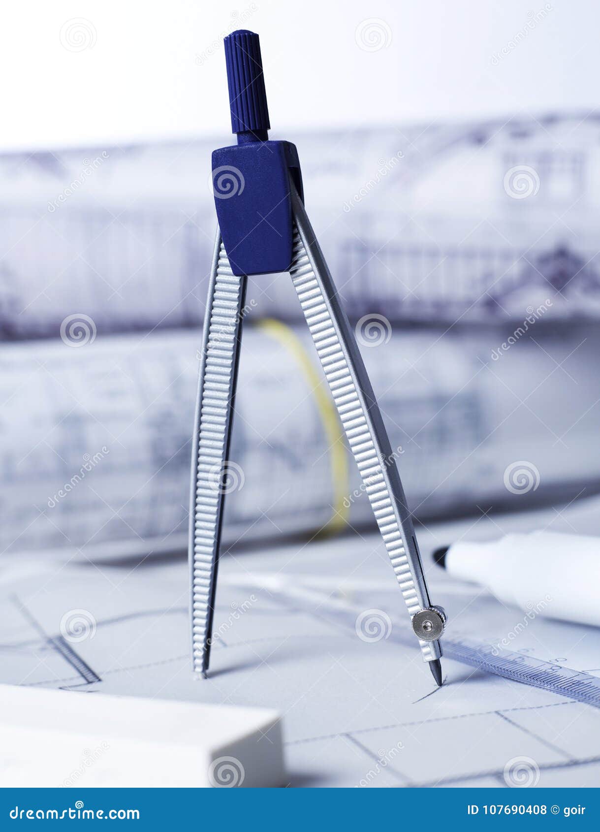 Drawing Compass and Blueprints Stock Photo - Image of activity ...