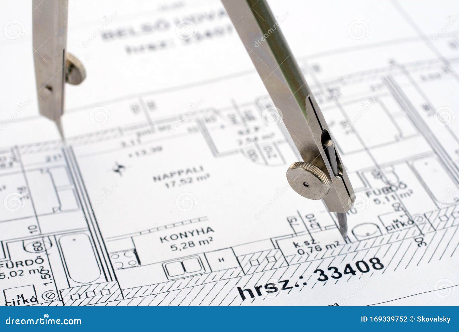 Drawing Compass on a Floor Plan Stock Photo - Image of engineering ...