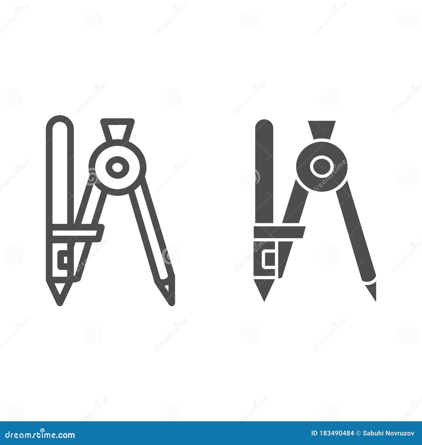 Drawing Compass Line and Solid Icon, School or Engineering Stationery ...