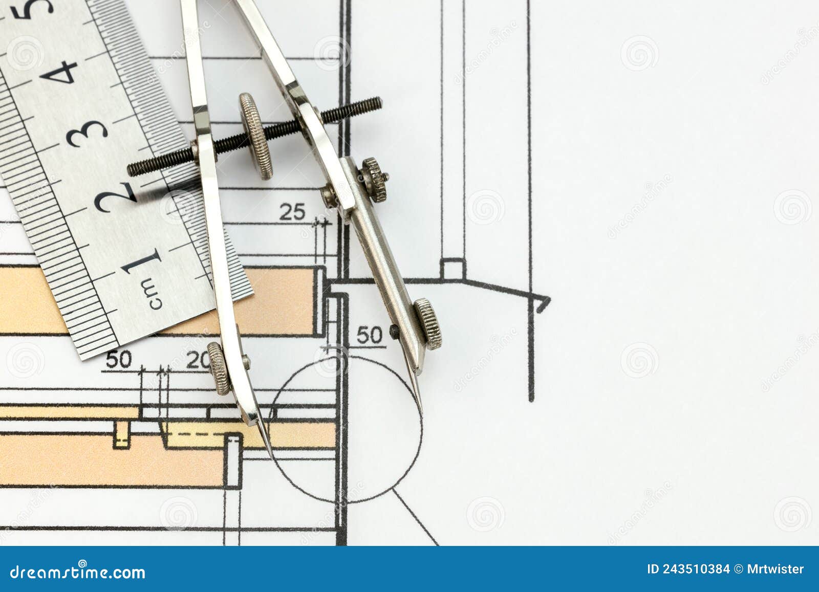 Architectural or Technical Project Detail with Drawing Compass and ...