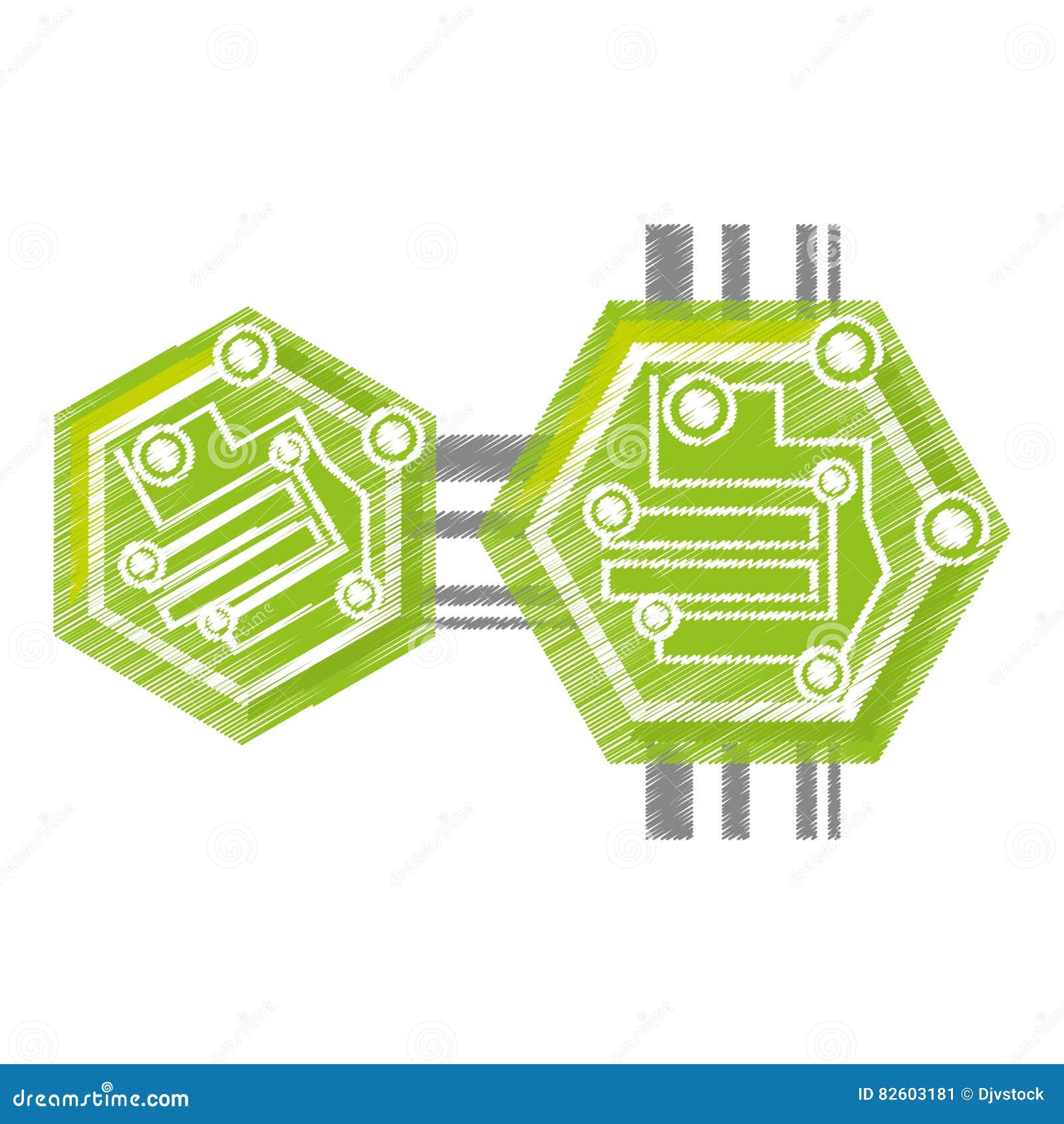 Drawing Computer Circuit Hexagon Electronic Component Stock ...