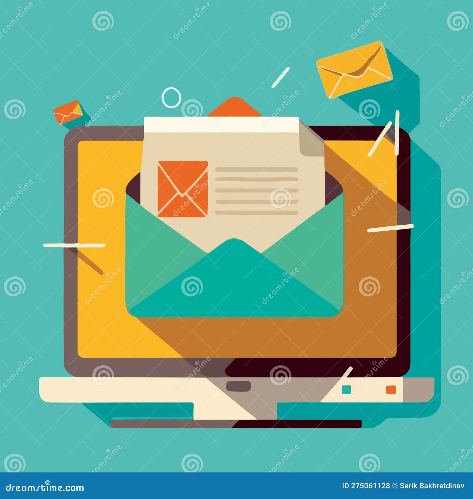 Drawing of a Computer and E-mails Coming To the Post Office. for Your ...