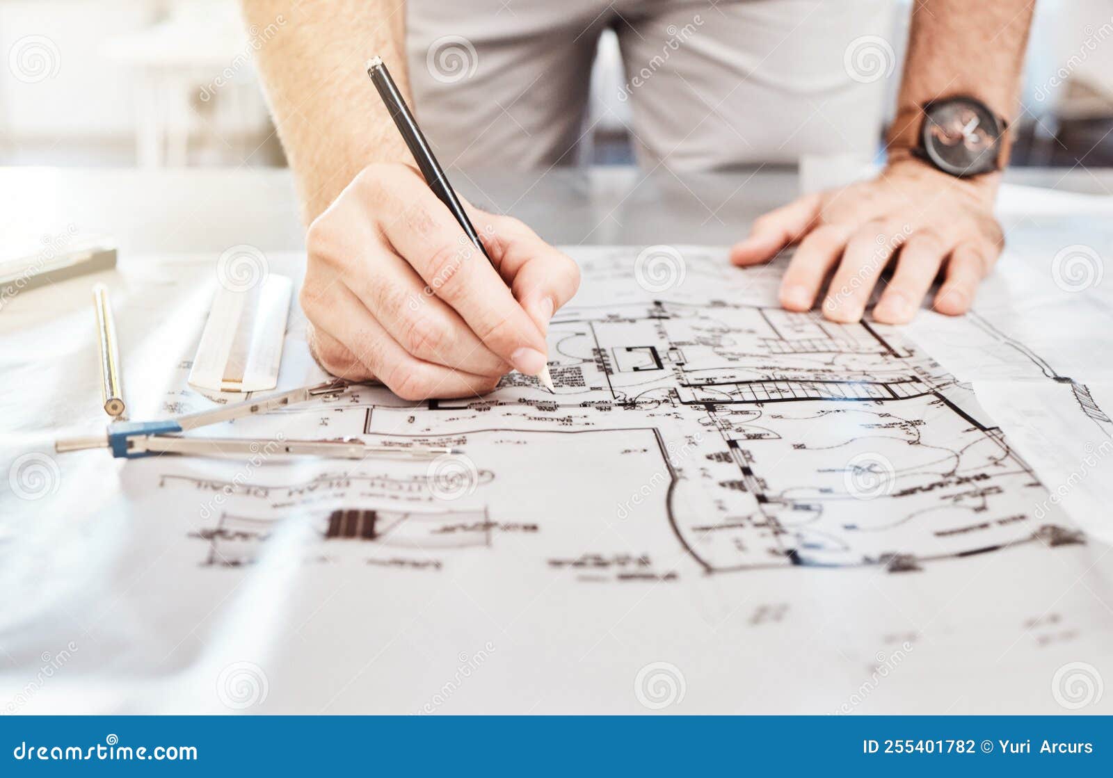 Drawing Construction on Blueprint, Planning Architecture Design on ...
