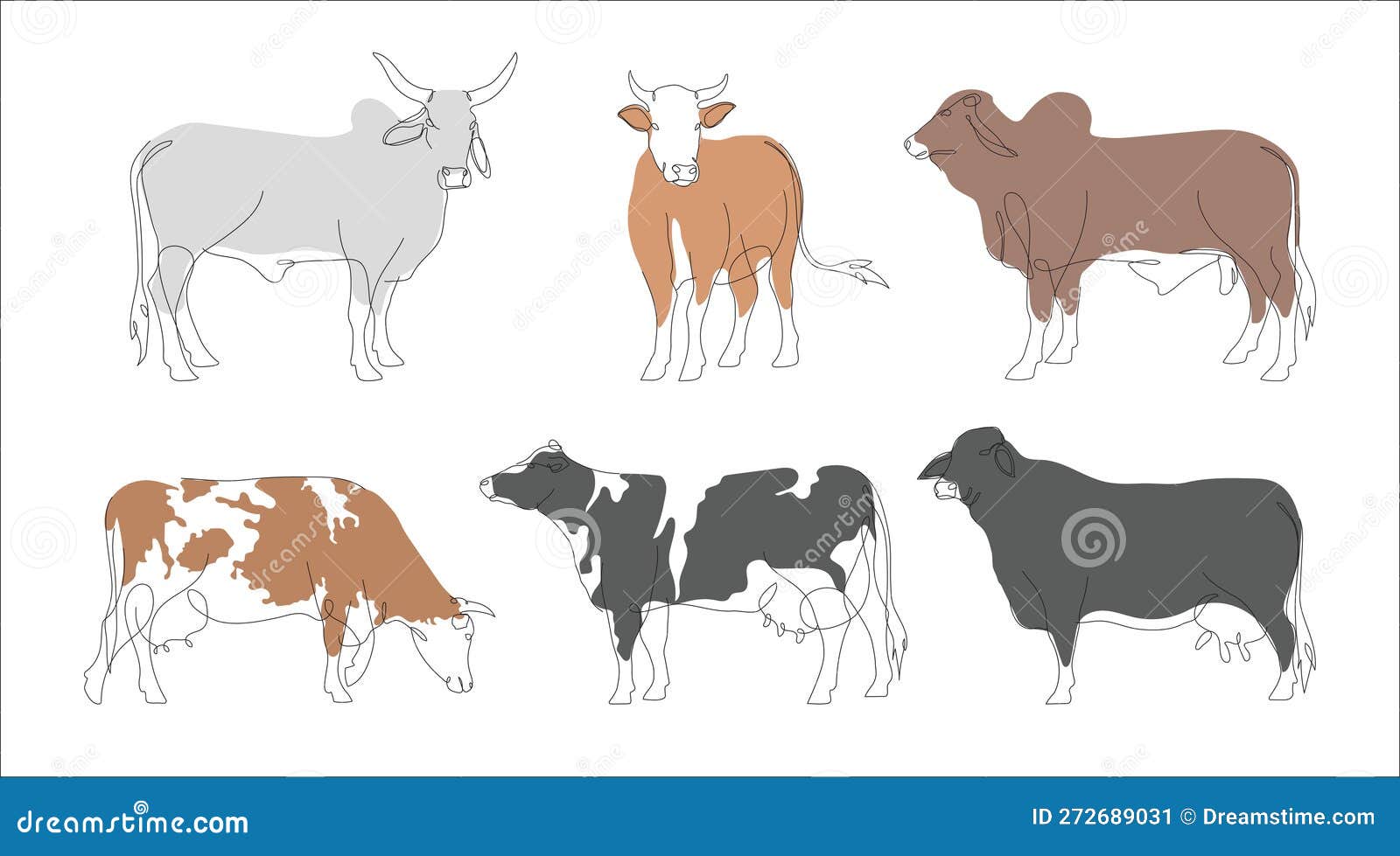 Set of Cow in Continuous Line Art Drawing Stock Vector - Illustration ...
