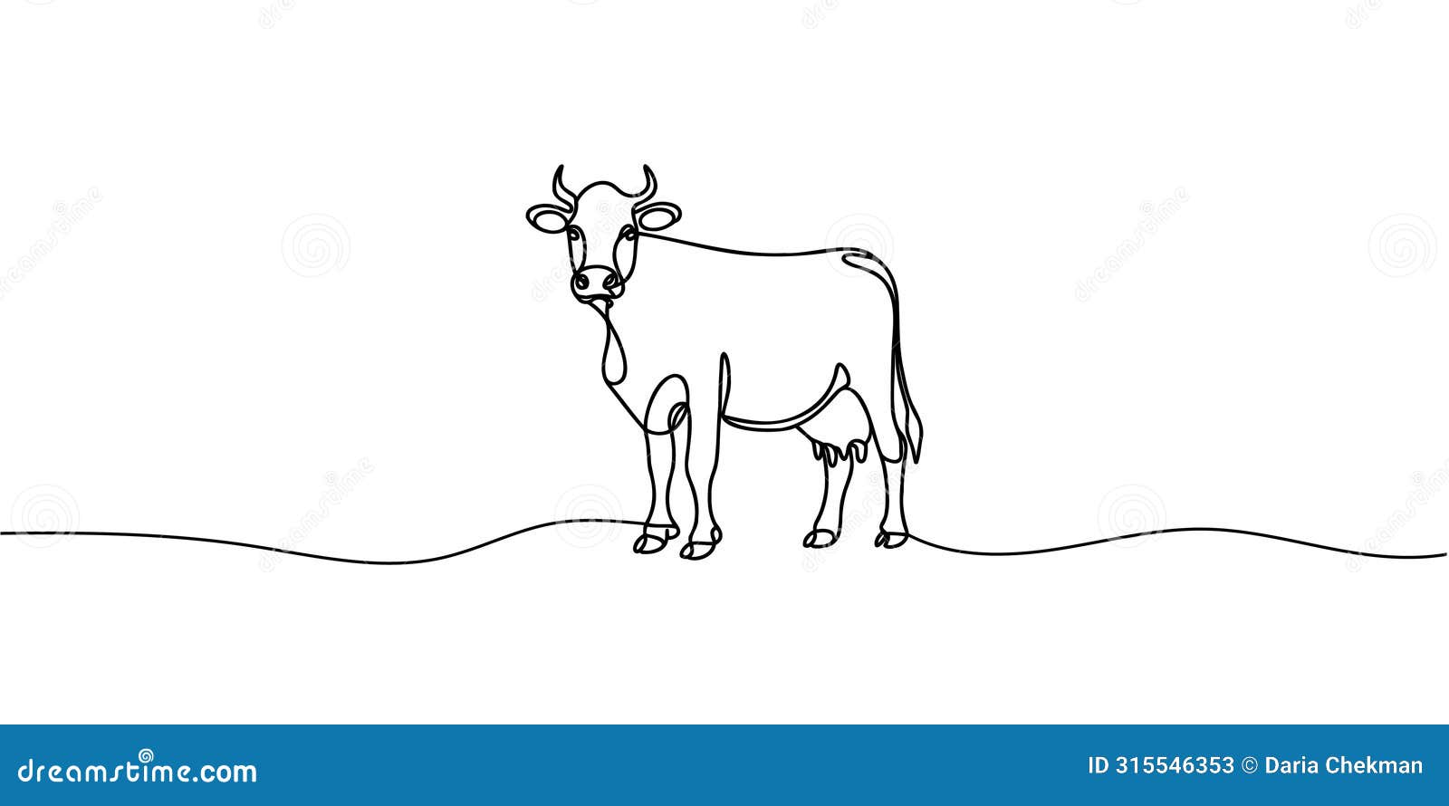 Drawing a Continuous Line. Cow on White Isolated Background Stock ...
