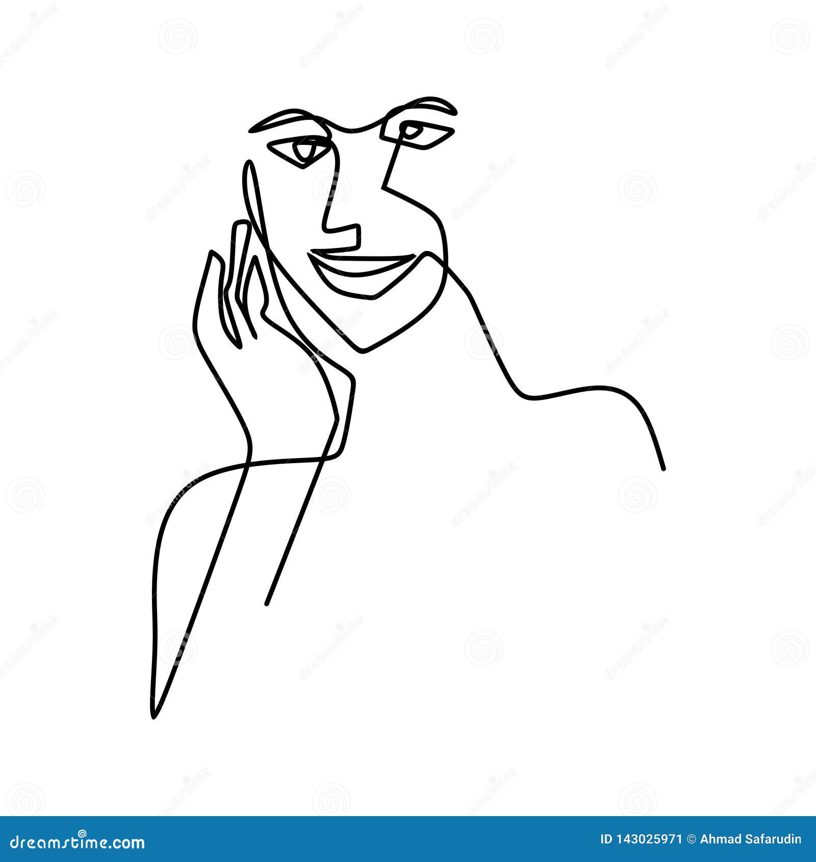 Drawing a Continuous Line of Facial Expression, Smile and Shy Stock ...