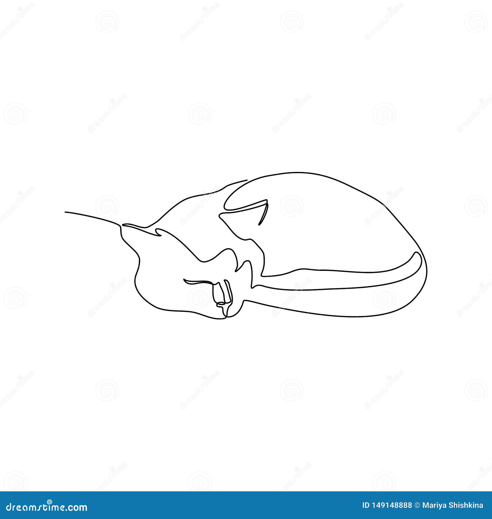 Drawing a Continuous Line of a Sleeping Cat. Stock Vector ...