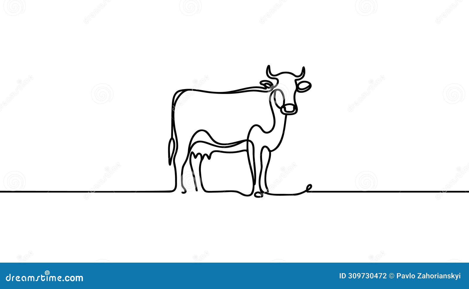 Drawing a Continuous One Line. Cow on White Isolated Background Stock ...