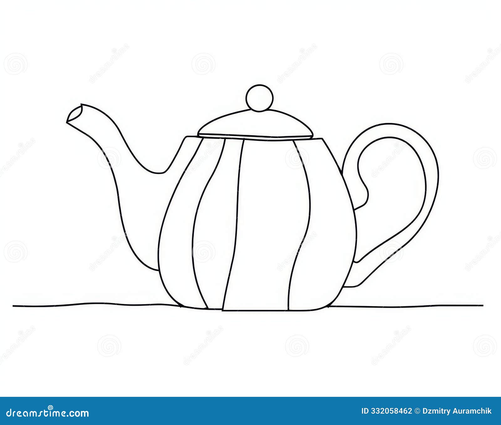 Drawing of Continuous One-line Teapot with Outline. Editable Stroke ...