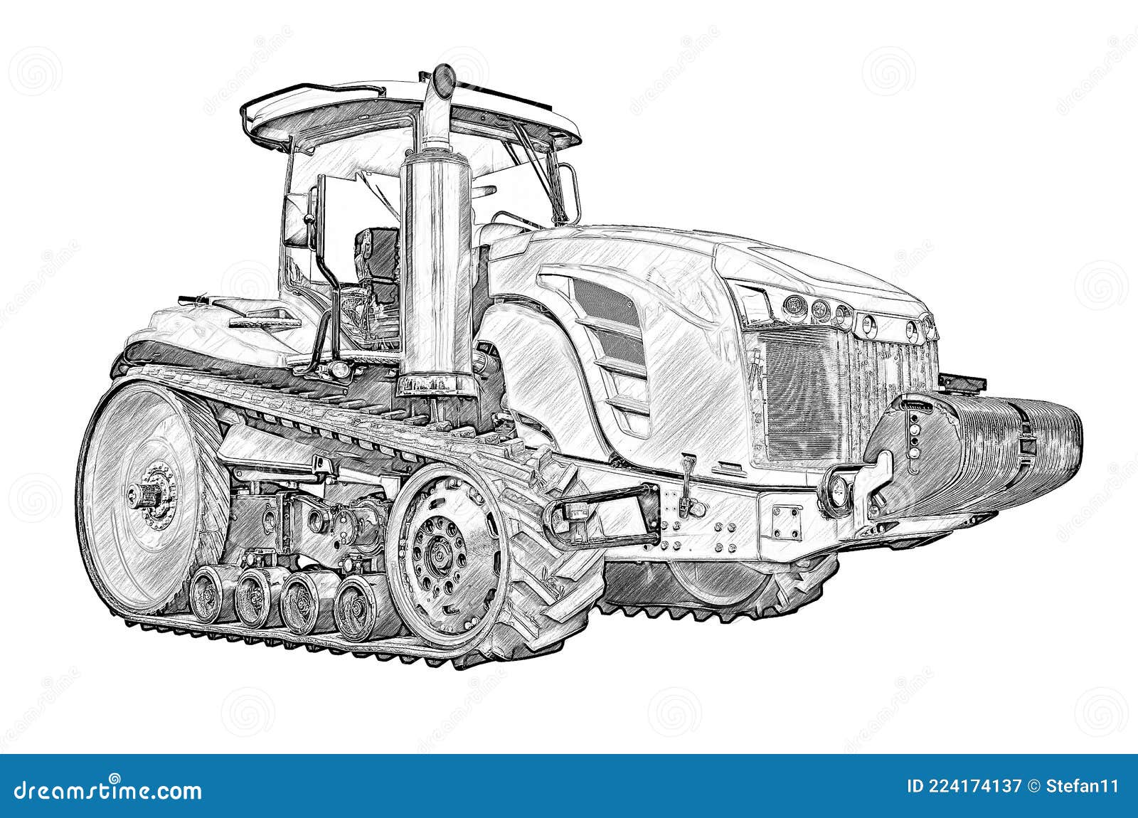Drawing of the Crawler Agricultural Tractor, Side View Stock ...