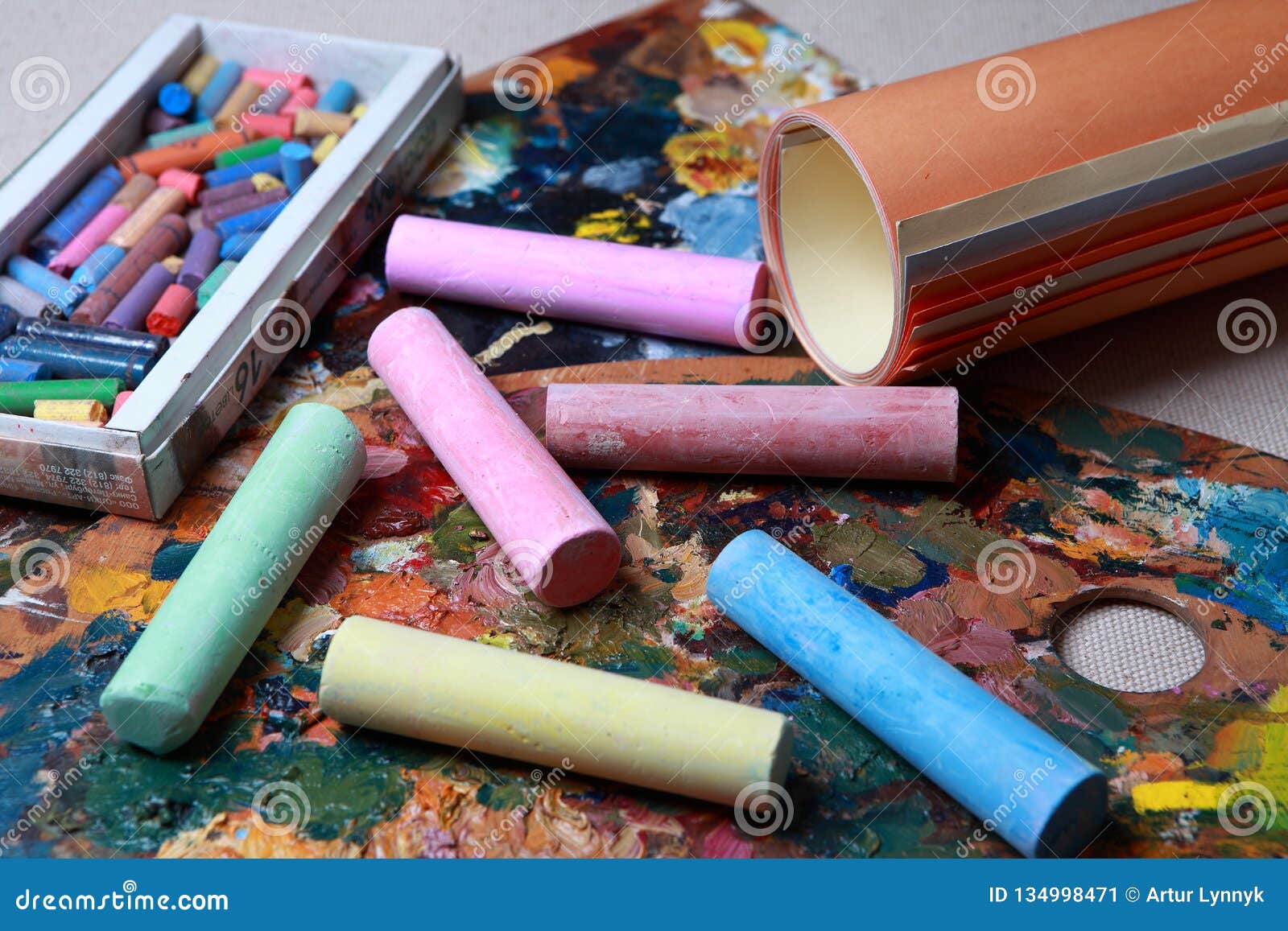 Drawing crayons with paper stock image. Image of design - 134998471