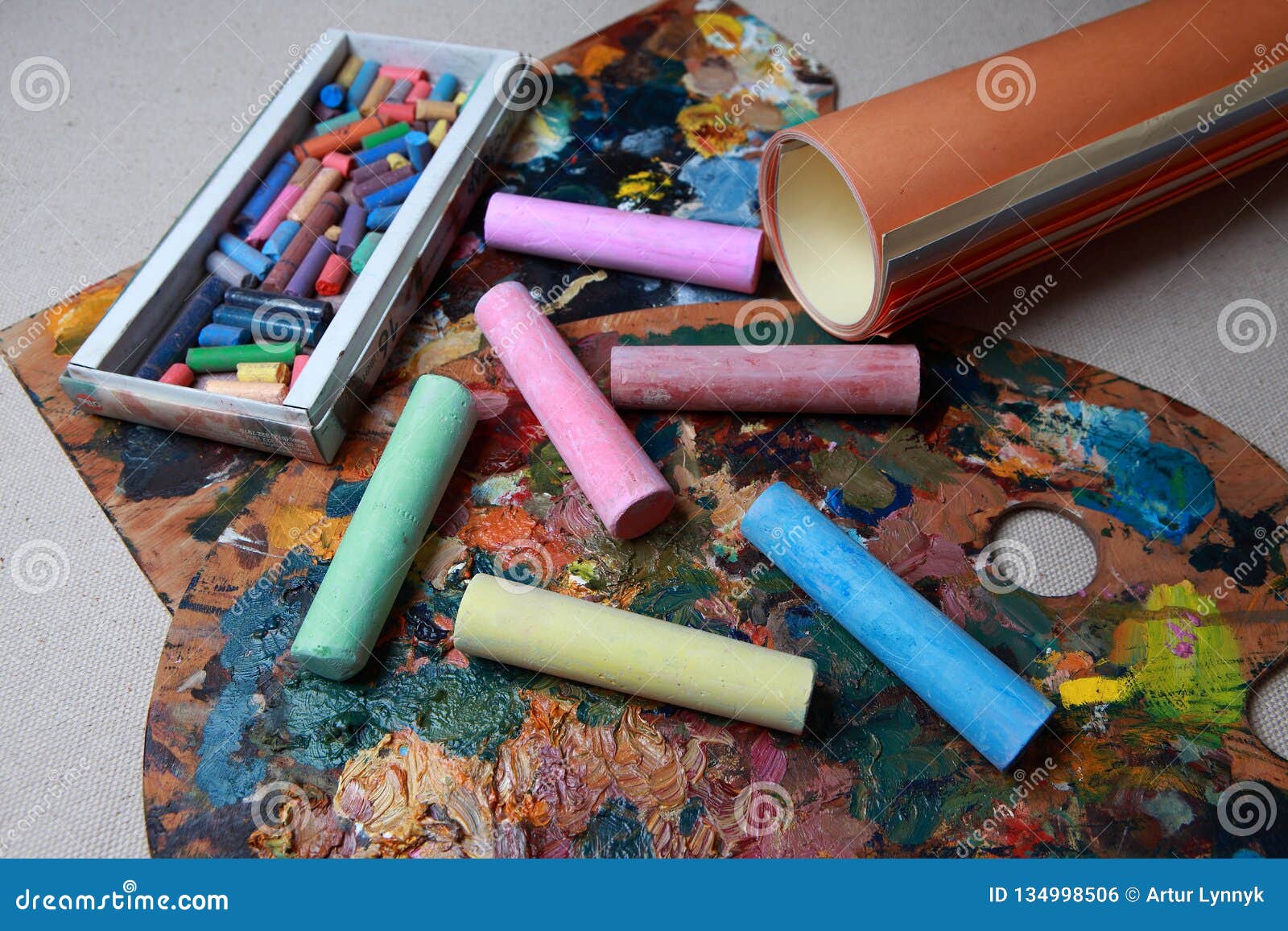 Drawing crayons with paper stock photo. Image of copy - 134998506