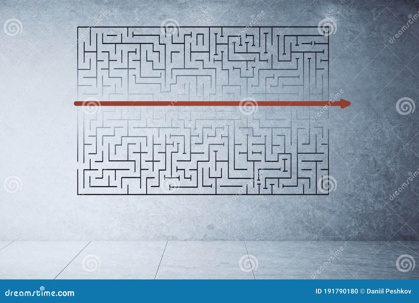 Drawing Creative Labyrinth Sketch with Red Arrow Stock Illustration ...