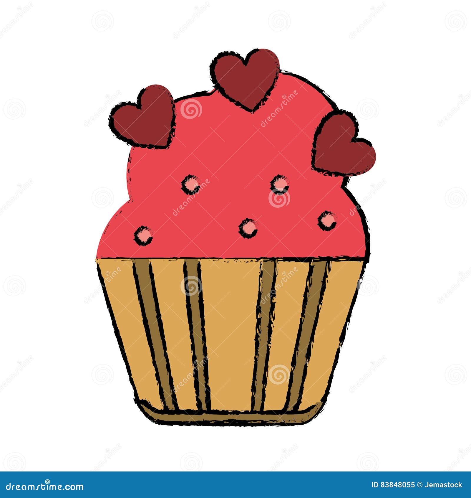 Drawing Cup Cake Love Hearts Stock Vector - Illustration of muffin ...