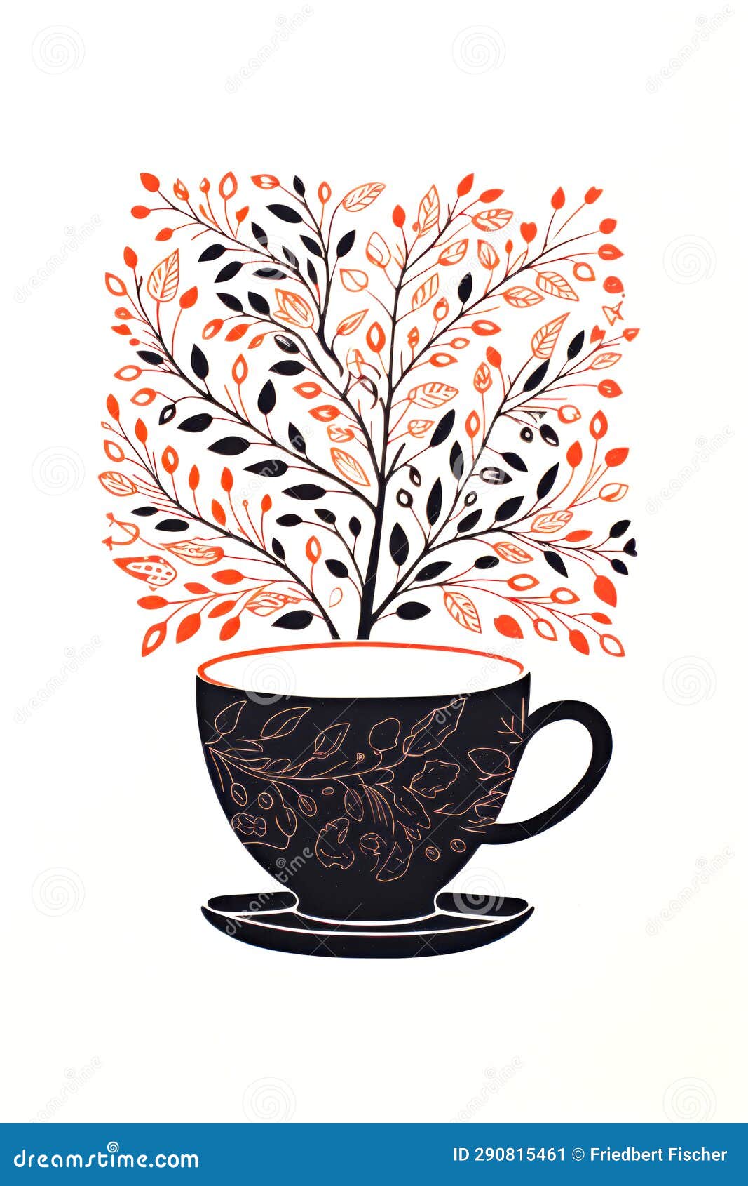 A Drawing of a Cup with a Tree in it. Stock Image - Image of decoration ...