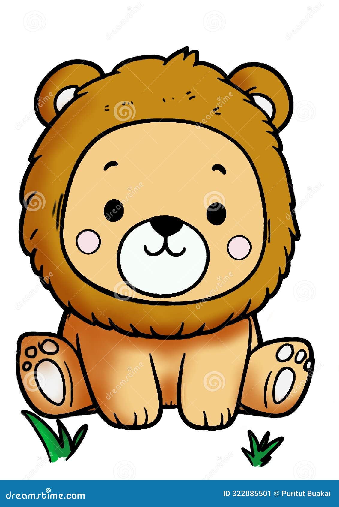 Drawing of a Cute Little Lion Cartoon Character Stock Illustration ...