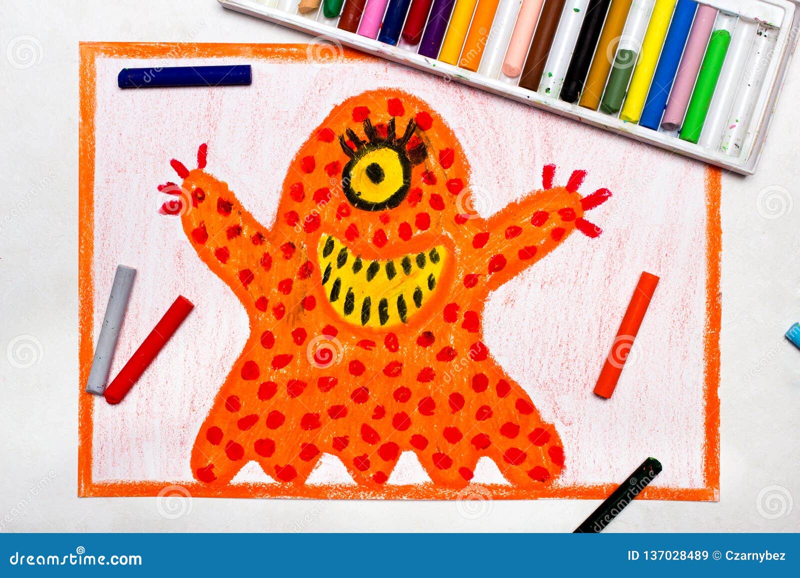 Drawing: Cute Orange Monster with One Eye Stock Image - Image of ...