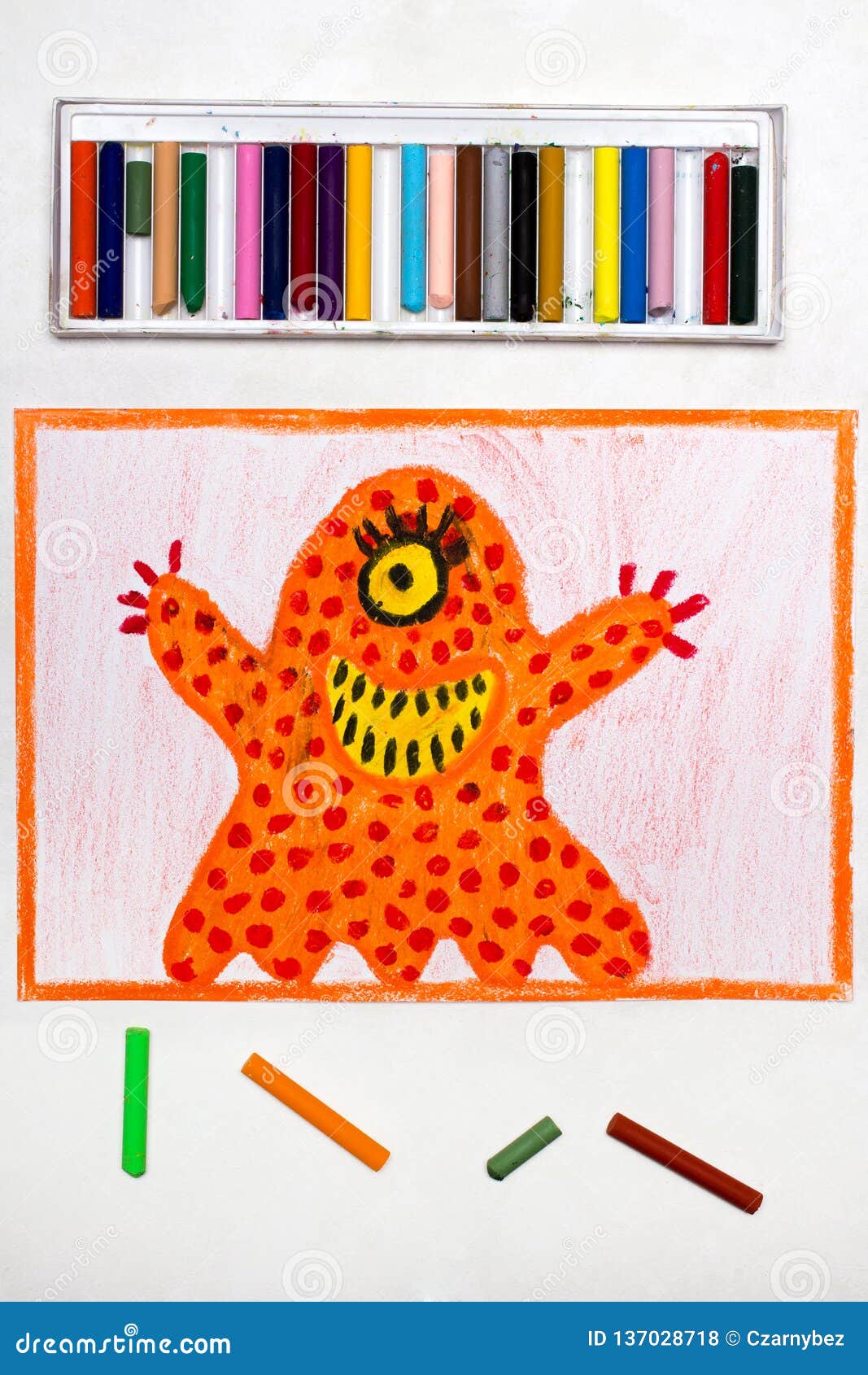 Drawing: Cute Orange Monster with One Eye Stock Photo - Image of humor ...