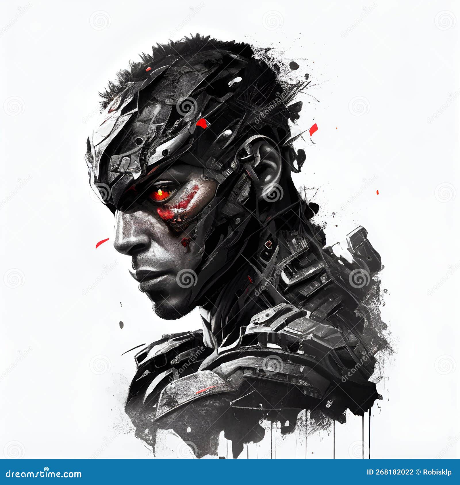 Drawing of a Cyborg on White Background Stock Illustration ...