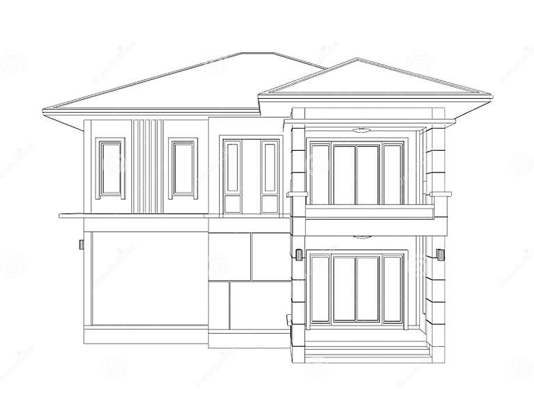 Drawing of 3D Home Building (front View) Stock Illustration ...