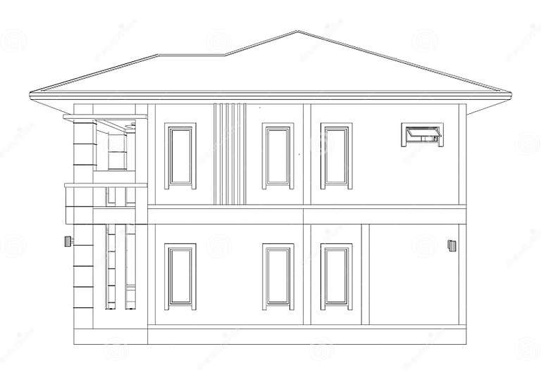 Drawing of 3D Home Building (side View) Stock Illustration ...