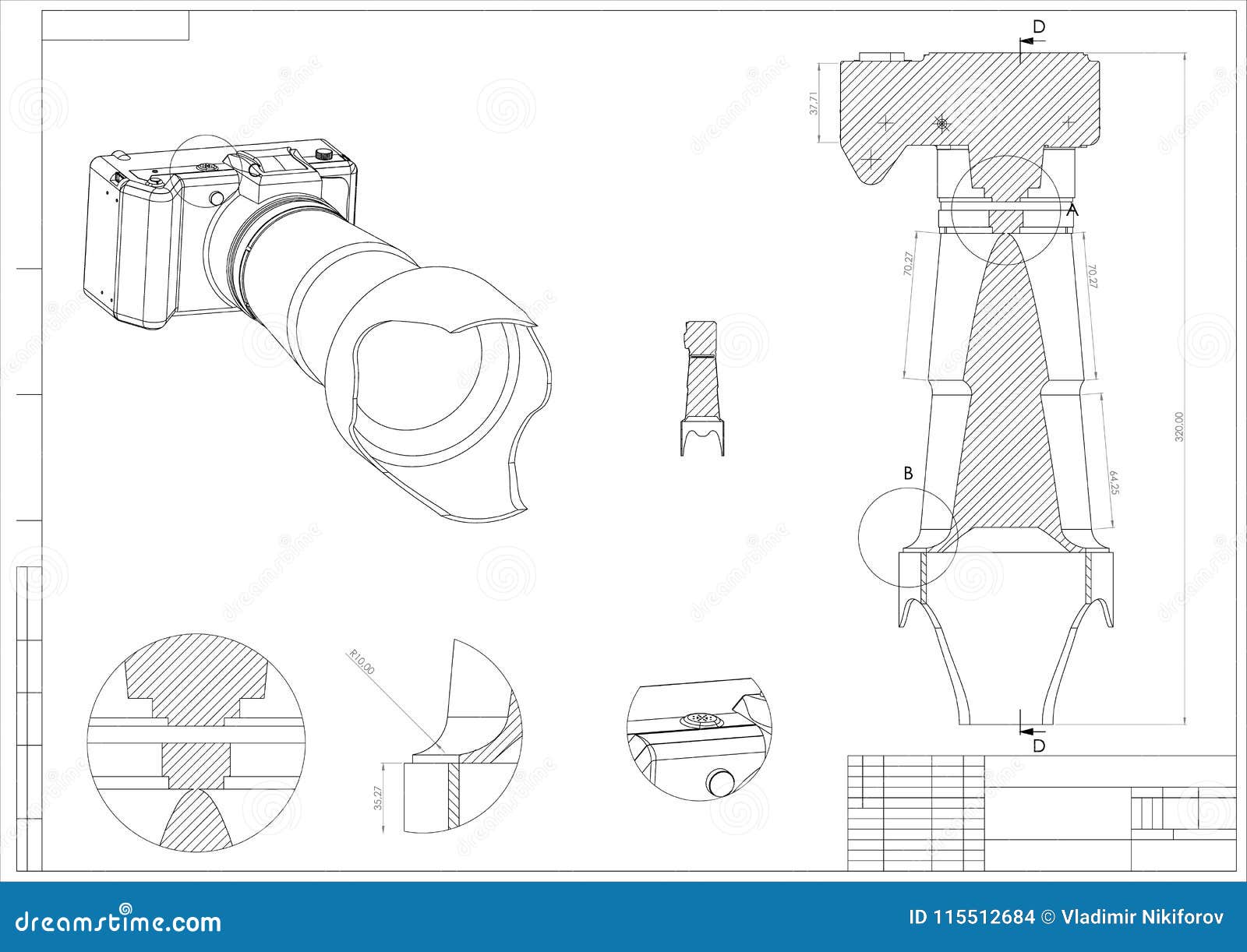 Drawing and 3d Model of the Camera on a White Stock Vector ...