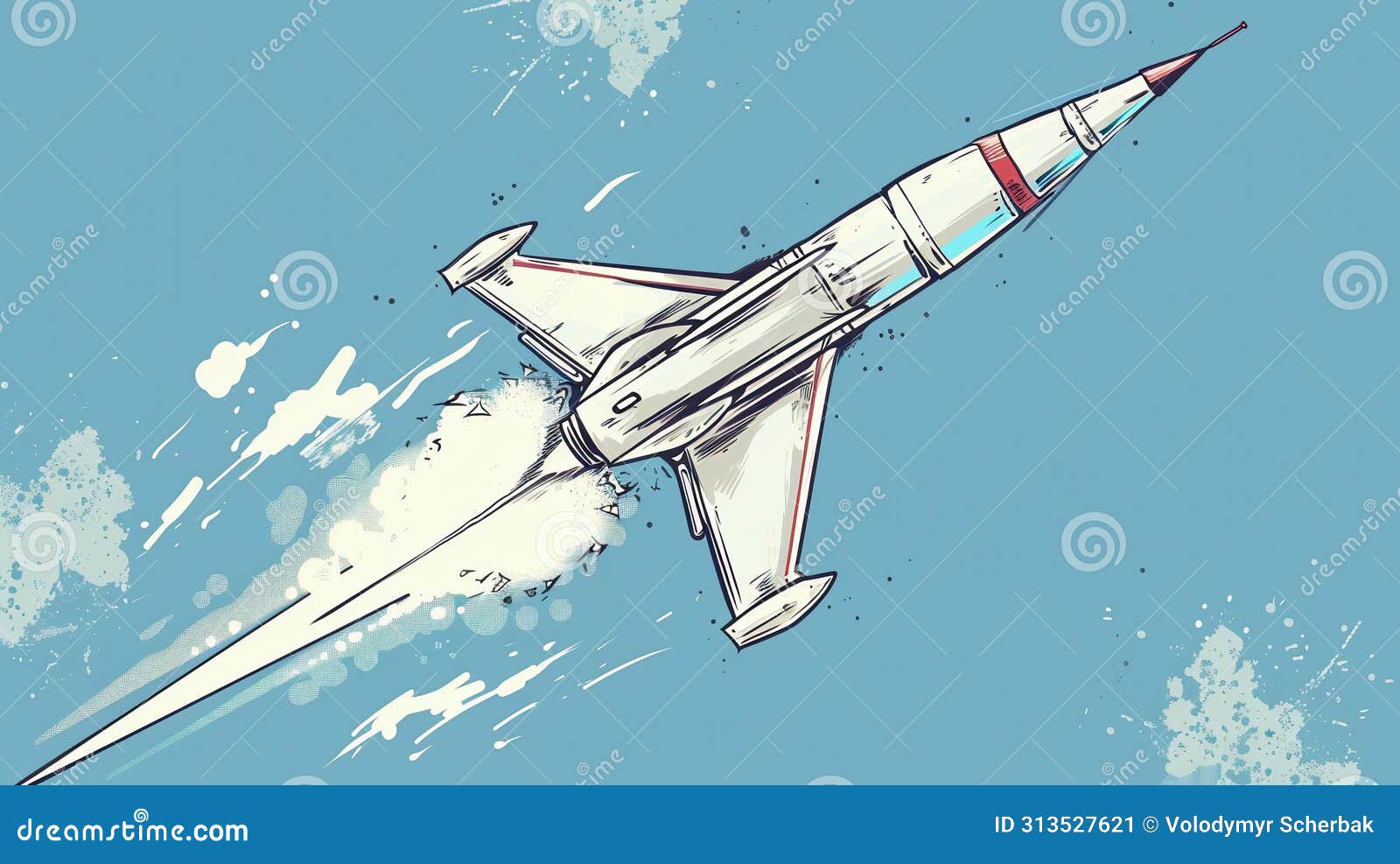 Drawing of Dagger Rocket on a Blue Background Stock Image - Image of ...